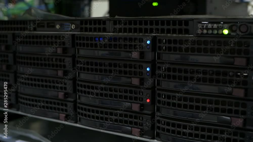 Server hard disk rack. Data server full of working hard drives . Stock ...