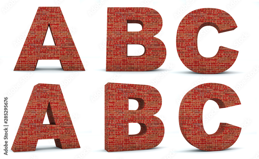 Font brick, alphabet build, letters A, B, C, 3d render, path save Stock ...