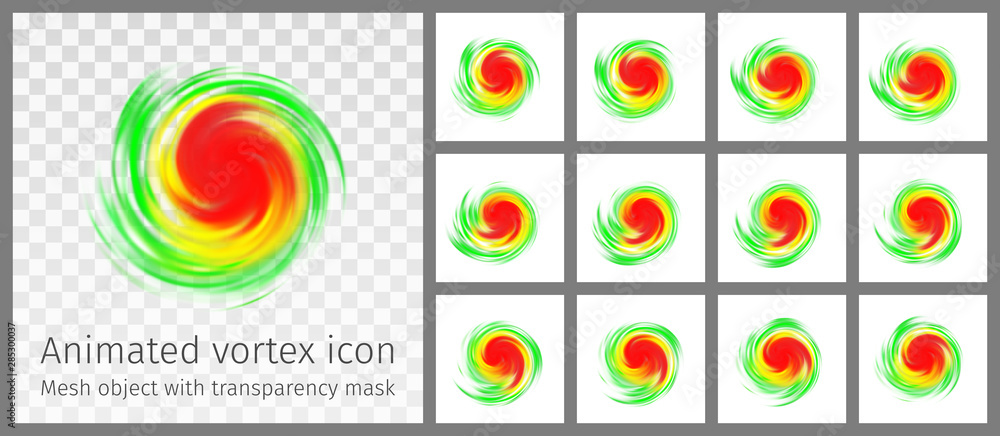 Vortex animated icon with intensity indication isolated on white Stock ...