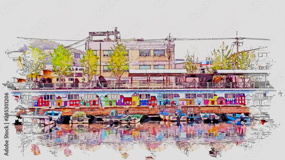 Beautiful landscape view of Janglim port old fishing port of Busan in ...