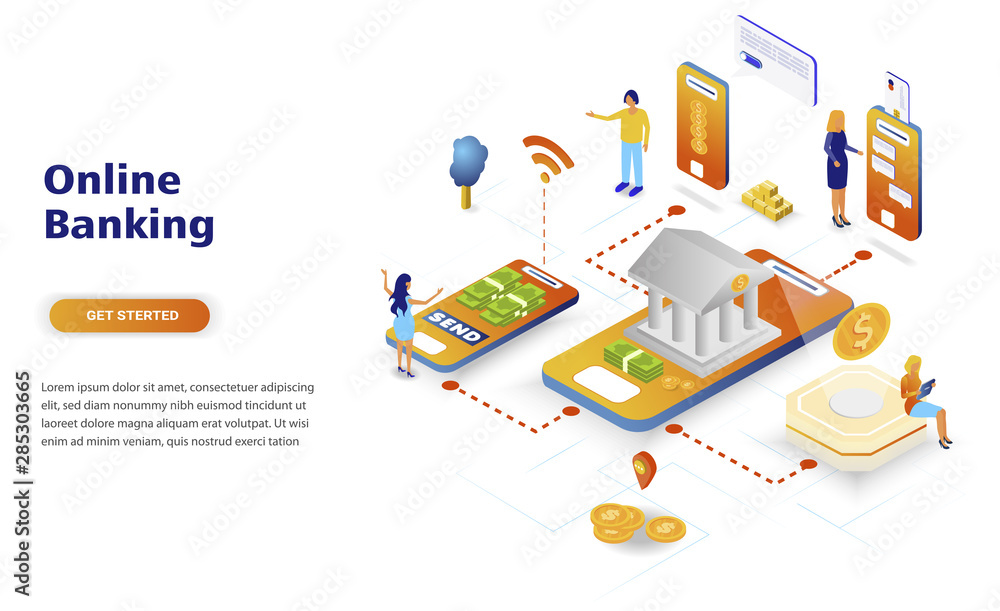 Online banking modern flat design isometric concept. Electronic bank ...
