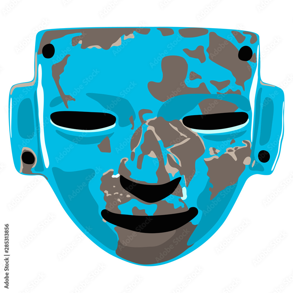 Mayan turquoise mask. Ancient Mexican tribal art. Smiling human face ...