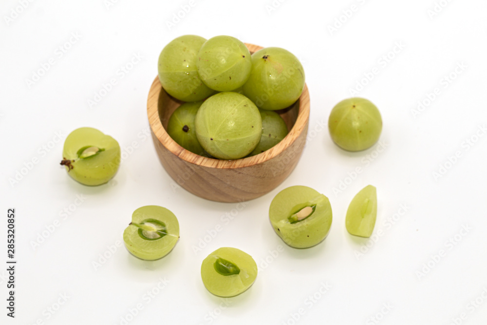 Phyllanthus emblica or Indian gooseberry fruits isolate on white ...