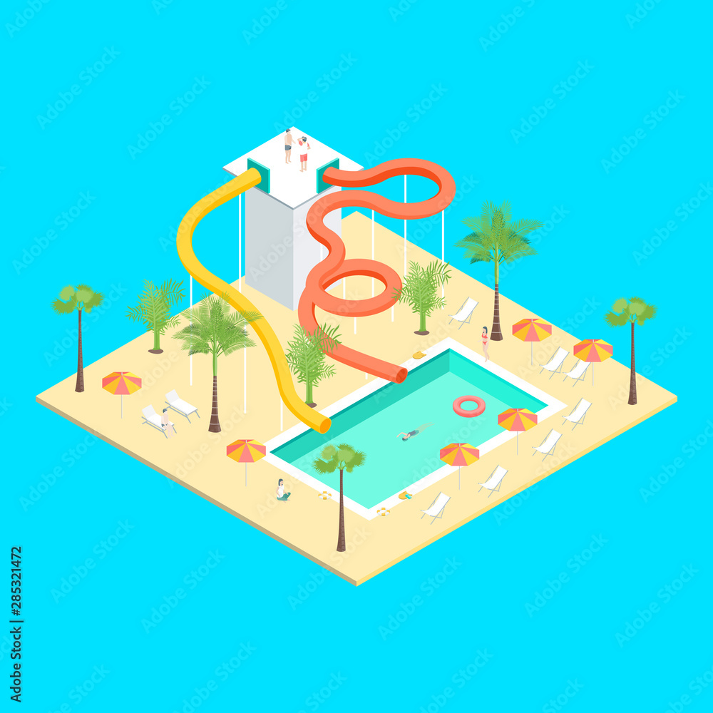 Territory Of Water Park Concept 3d Isometric View Vector Stock Vector territory-of-water-park-concept-3d-isometric-view-vector-stock-vector