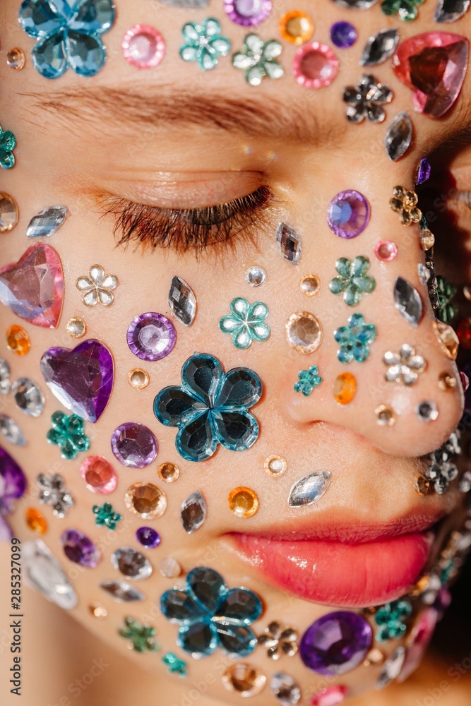 Closeup beauty portrait of face covered with crystals Stock Photo ...