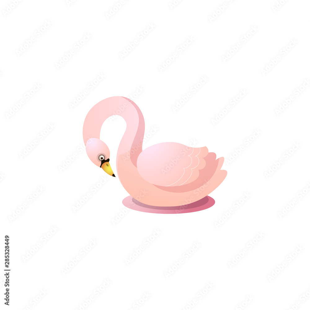 Cute pink swan. Raster illustration in the flat cartoon style Stock ...