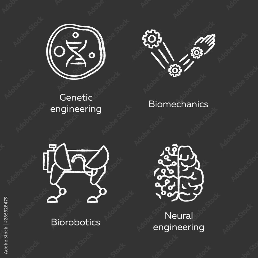 Bioengineering chalk icons set. Changing and creating organisms ...