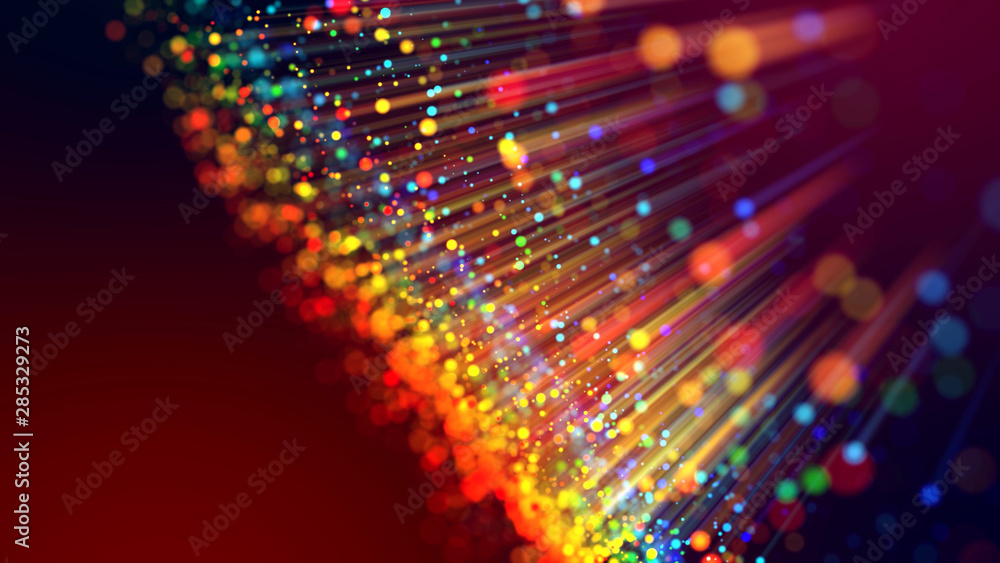 3d abstract beautiful background with colorful glowing particles, depth of field and bokeh ...
