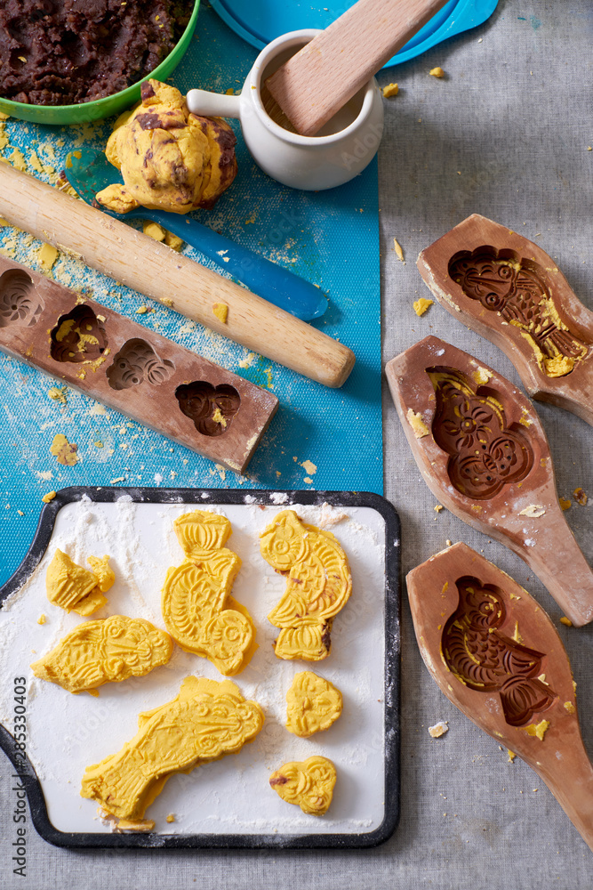 Making pastry and pastry molds on the table at home Stock Photo | Adobe ...