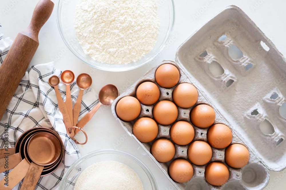 Baking Ingredients with Brown Eggs in Carton Stock Photo | Adobe Stock