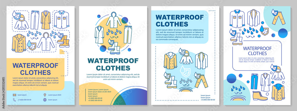Waterproof clothes brochure template layout. Flyer, booklet, leaflet ...