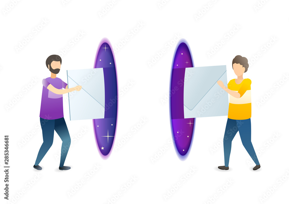 Sending mail metaphor flat vector illustration. Cartoon male addresser ...
