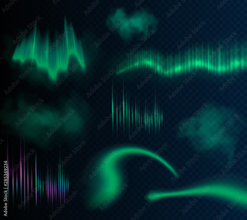 Aurora borealis set on transparent background. Stock Vector | Adobe Stock