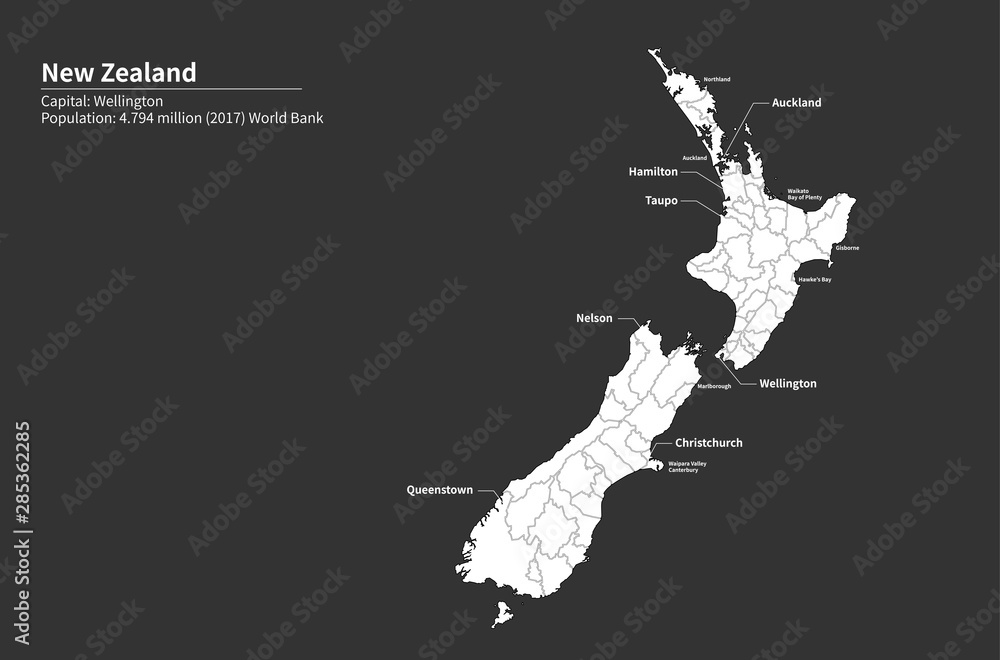 new zealand map. nz map. graphic vector map of oceania Stock Vector ...