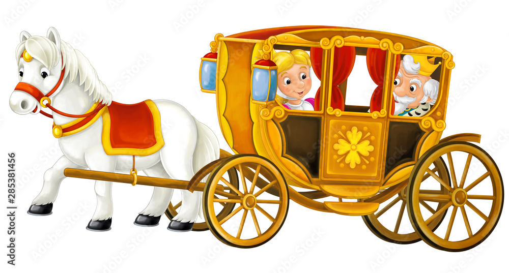 Cartoon carriage with king and queen - transportation isolated on white ...