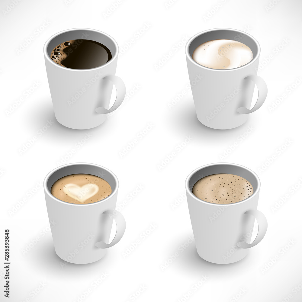 Isometric Cups of coffee assortment set Stock Vector | Adobe Stock