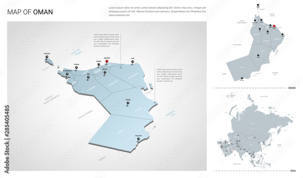 Vector set of Oman country. Isometric 3d map, Oman map, Asia map - with ...