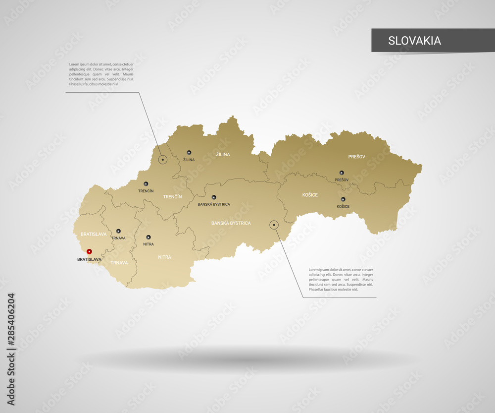 Stylized vector Slovakia map. Infographic 3d gold map illustration with ...
