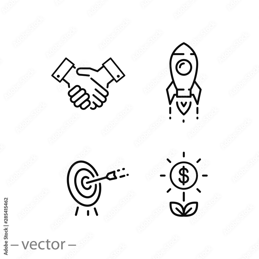 startup innovation icon set, financial investor, entrepreneur ...