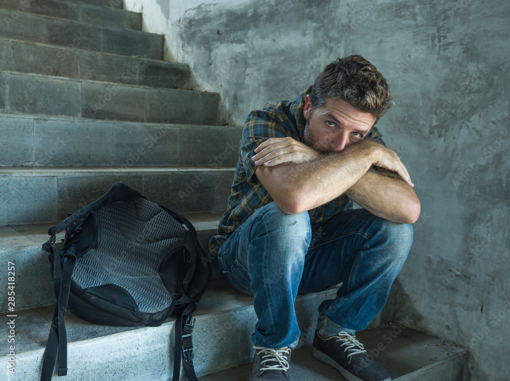 Campaign vs homophobia with young sad and depressed college student man ...