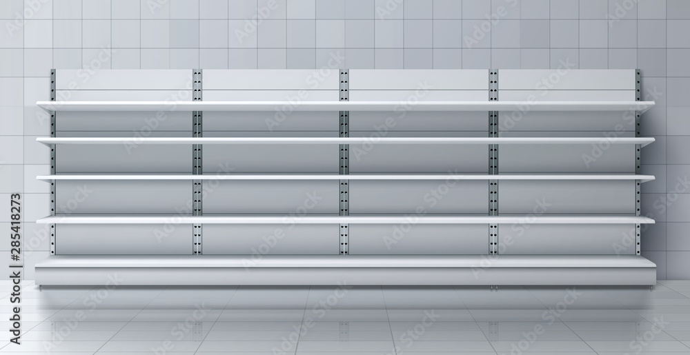 Grocery store, clothing shop, marker or supermarket long, wooden rack ...