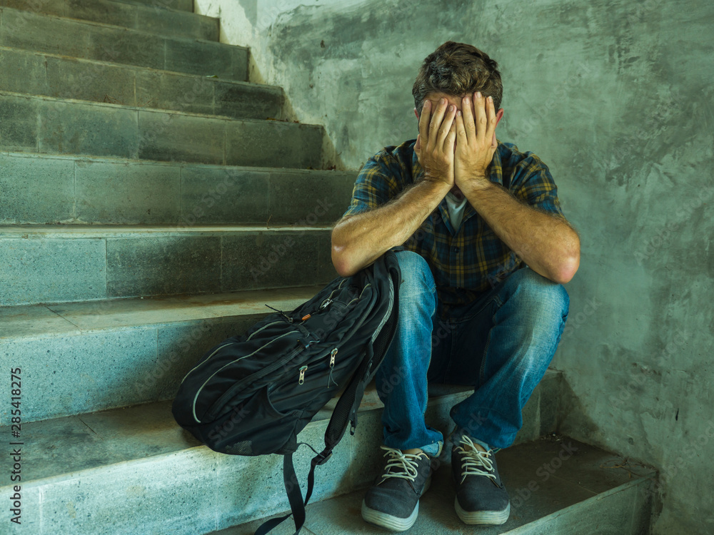 Campaign vs homophobia with young sad and depressed college student man ...