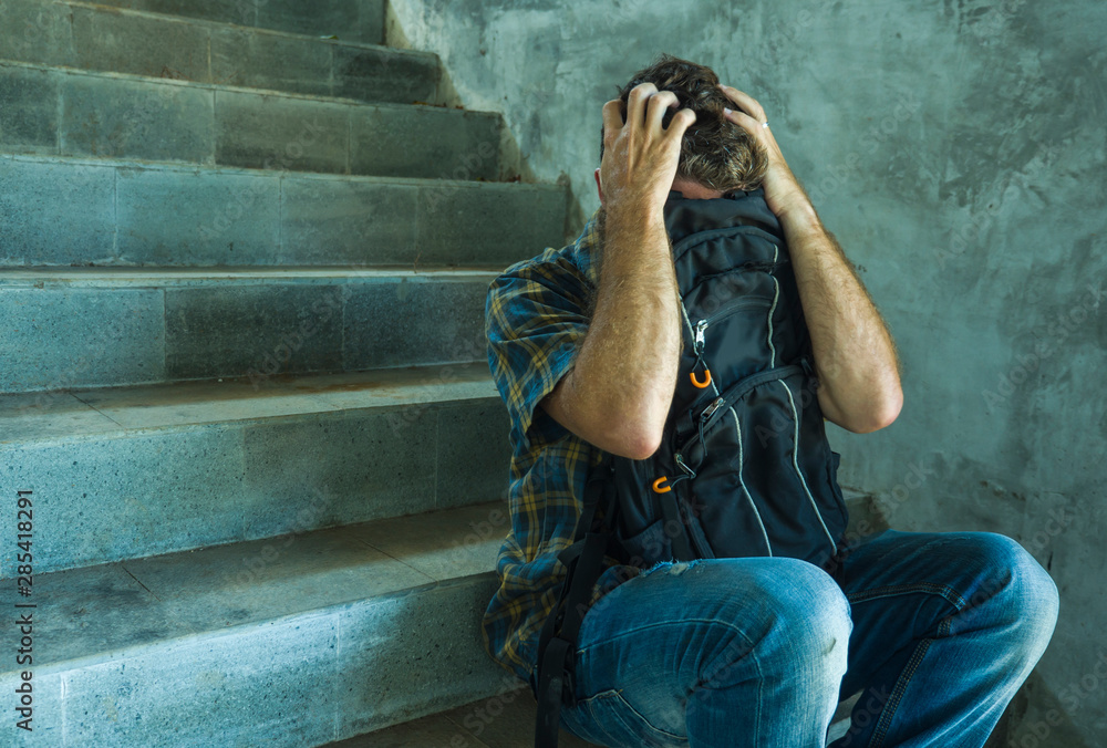 Campaign vs homophobia with young sad and depressed college student man ...