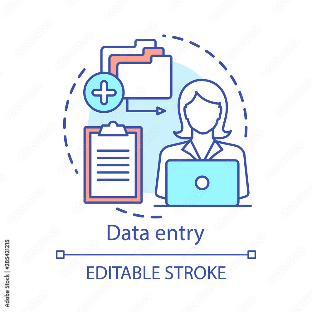 Data entry concept icon. Typist, transcriber, clerk idea thin line ...
