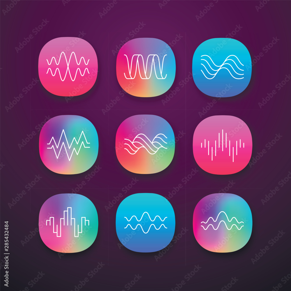 Sound Waves App Icons Set Music Rhythm Heart Pulse Audio Waves Sound Recording And Radio