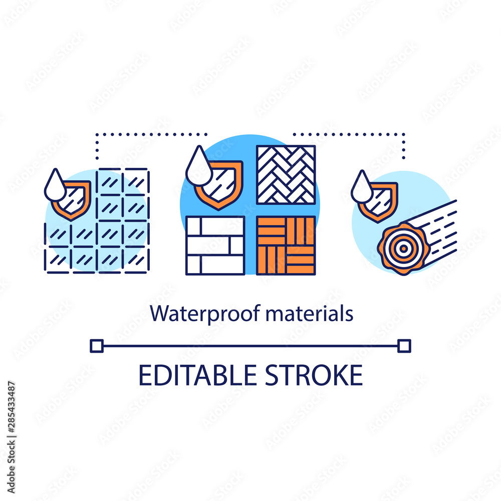 Waterproof materials concept icon. Water resistant textures idea thin ...