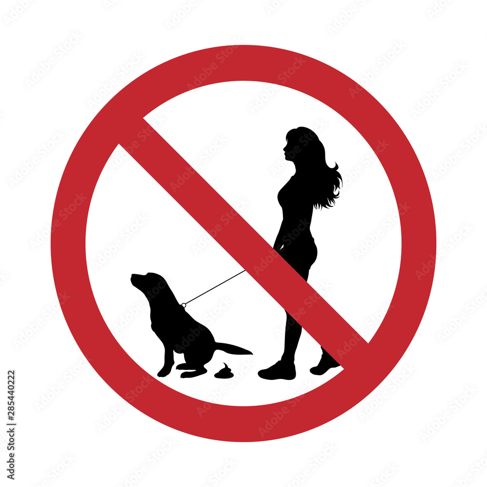 Vector silhouette no dog poop mark on white background. Symbol of stop ...