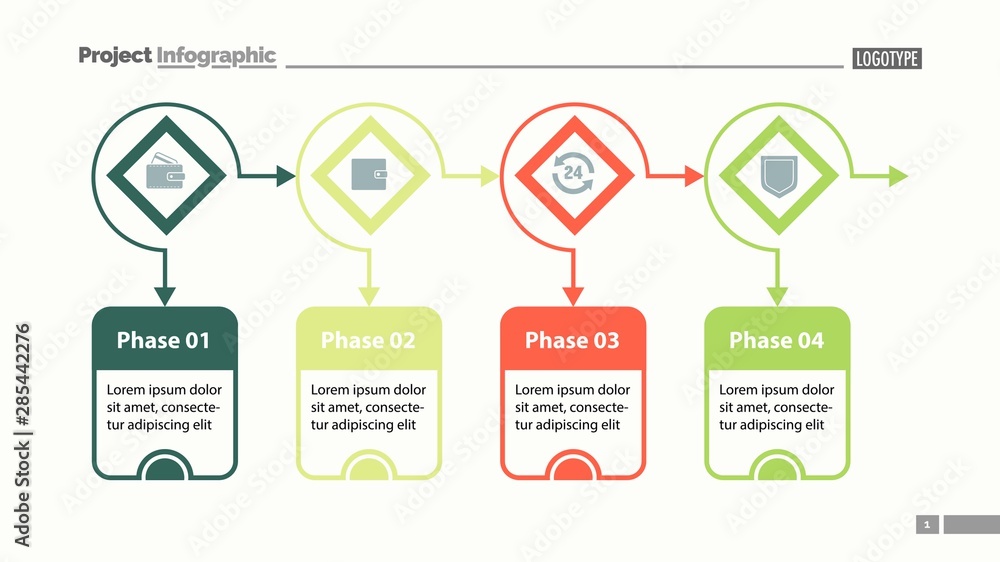 Four options process chart slide template. Business data. Flow, diagram ...
