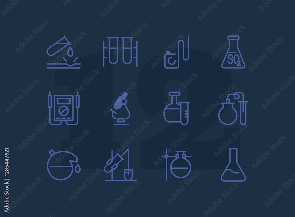 Lab equipment line icon set. Laboratory, beaker, microscope. Chemistry ...