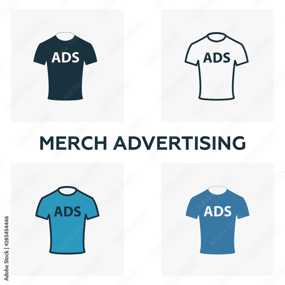 Merch Advertising icon set. Four elements in diferent styles from ...