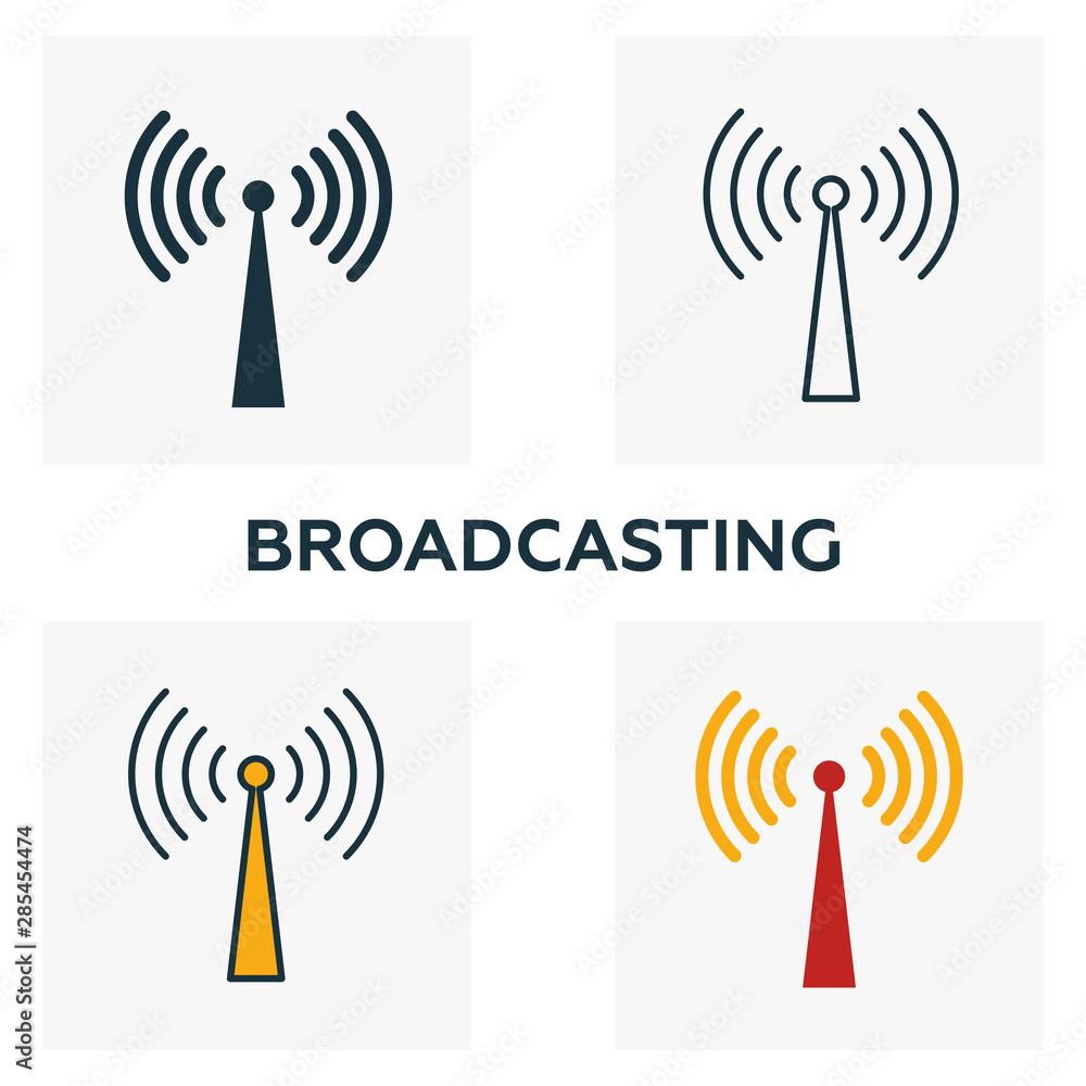 Broadcasting icon set. Four elements in diferent styles from ...