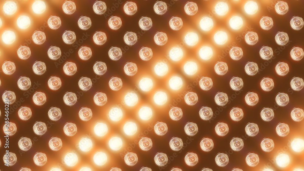 3D rendering of a wall with flashing lights and bright spotlights ...