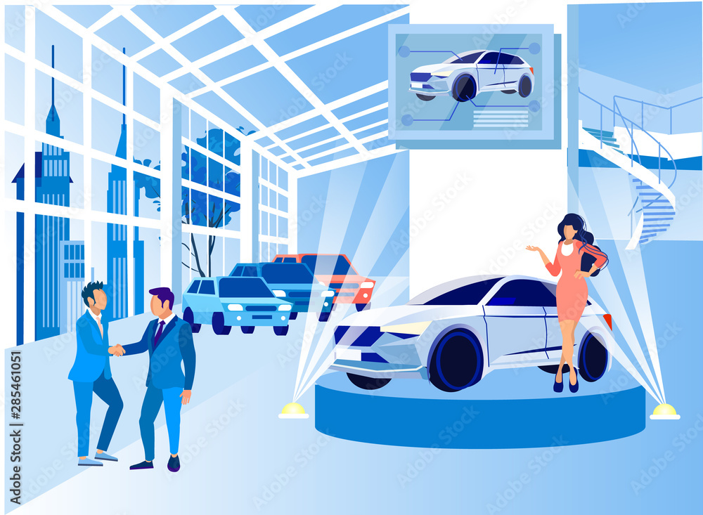 Exhibition Center. Presentation New Car. Vector. Stock Vector | Adobe Stock