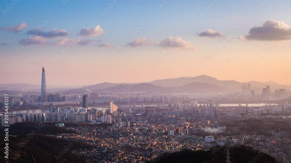Seoul city skyline and skyscraper in downtown Seoul, south Korea, 4K ...