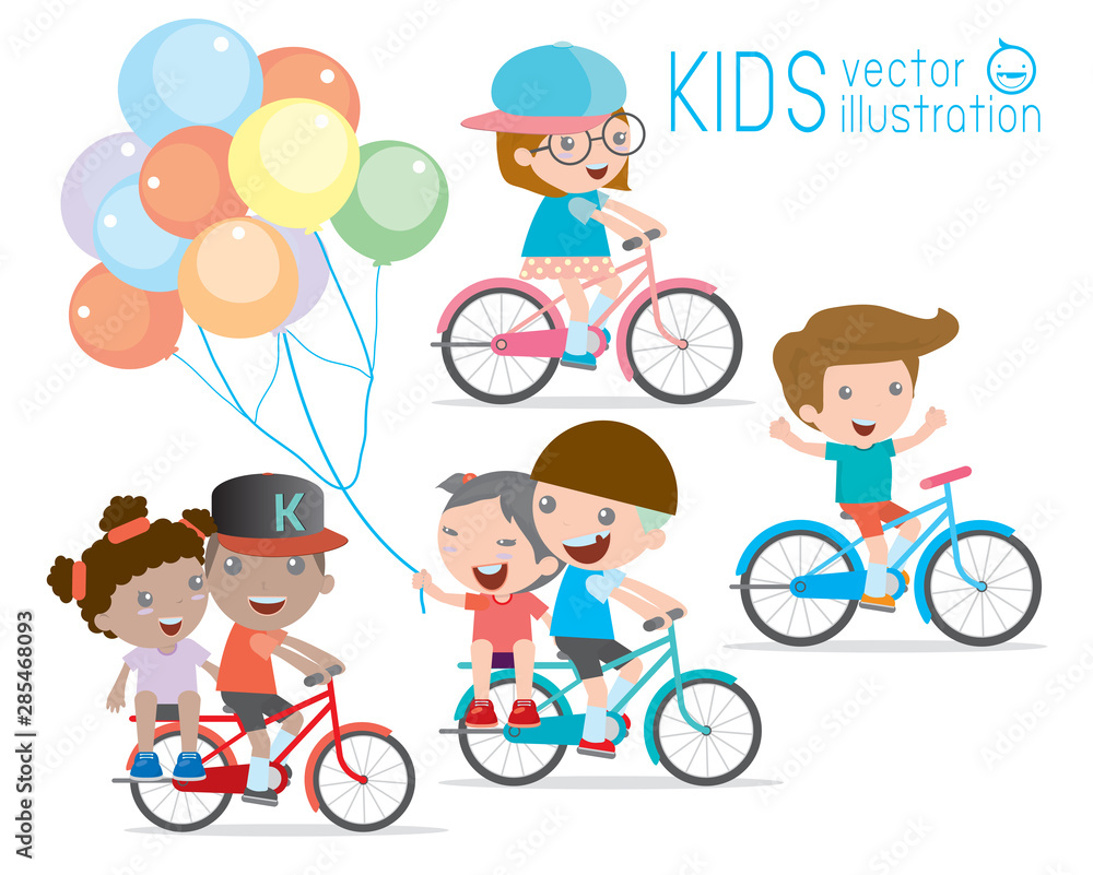 Kids Riding Bikes Clipart