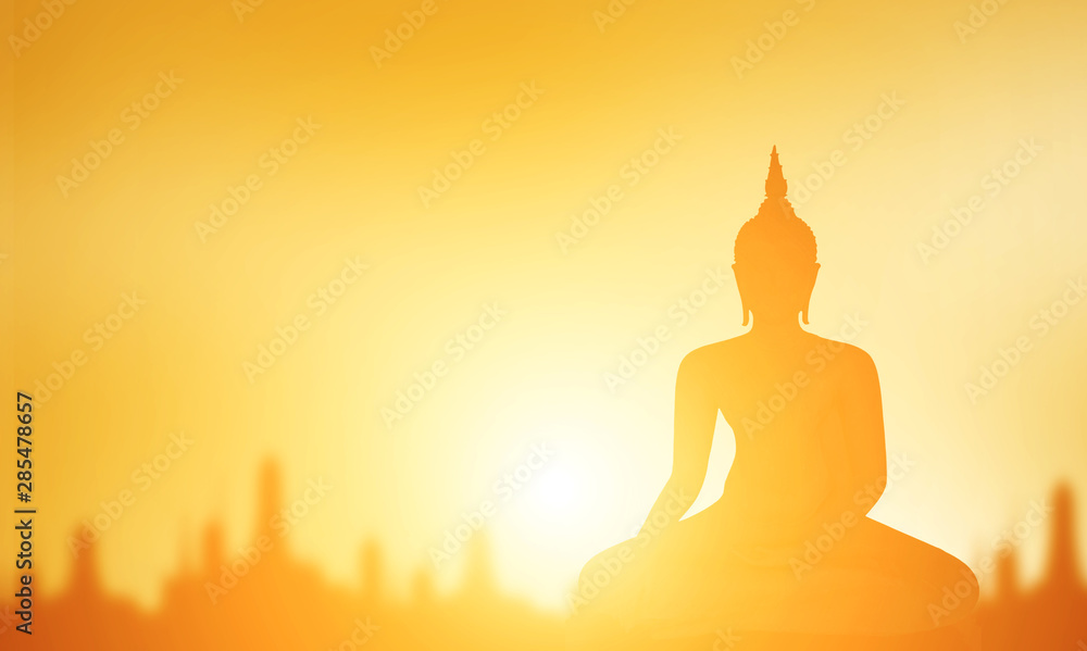 Buddha statue, Silhouette Buddha on golden sunset background, Concept ...