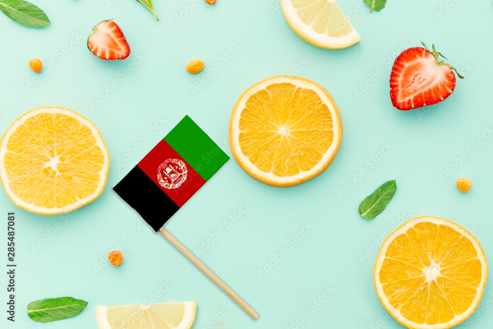 Afghanistan Paper Stick Flag. National summer fruits concept, local ...