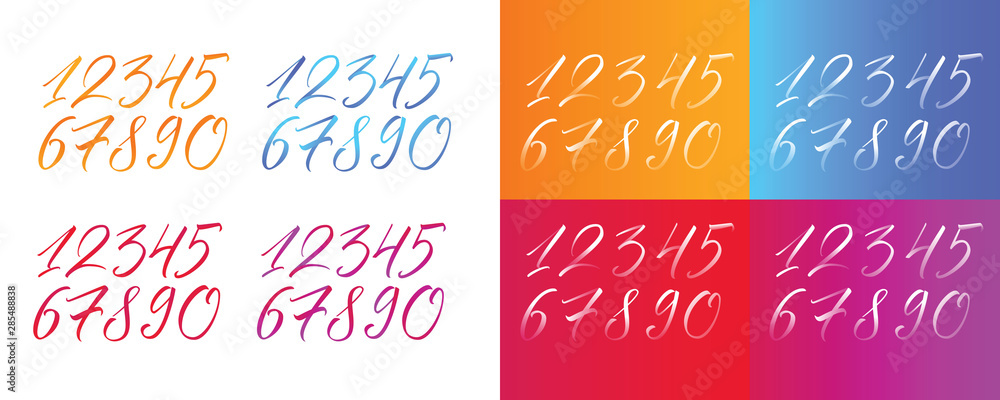 Colorful hand written calligraphy numbers. Vector numerals 1-10 with ...