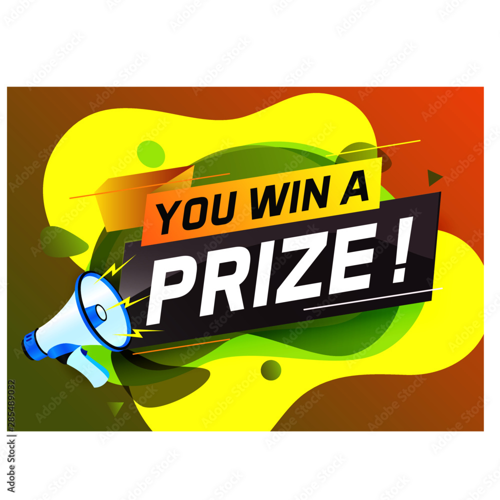 you win prize word concept vector illustration with megaphone and 3d ...