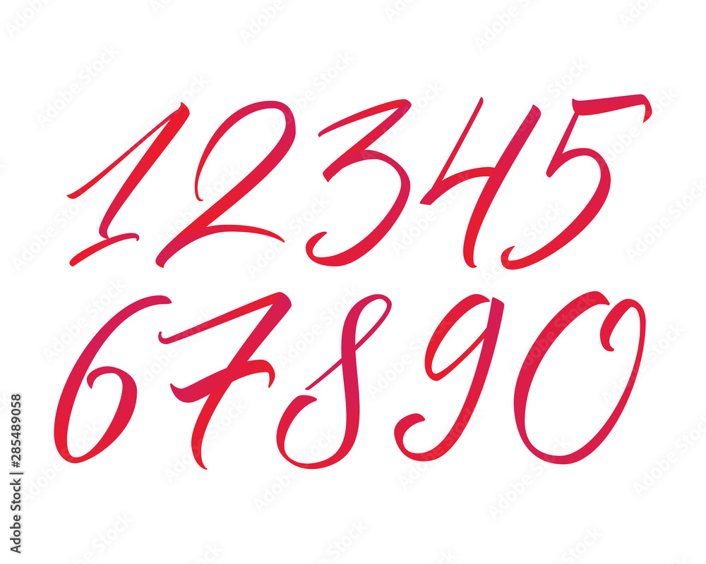 Colorful hand written calligraphy numbers. Vector numerals 1-10 with ...