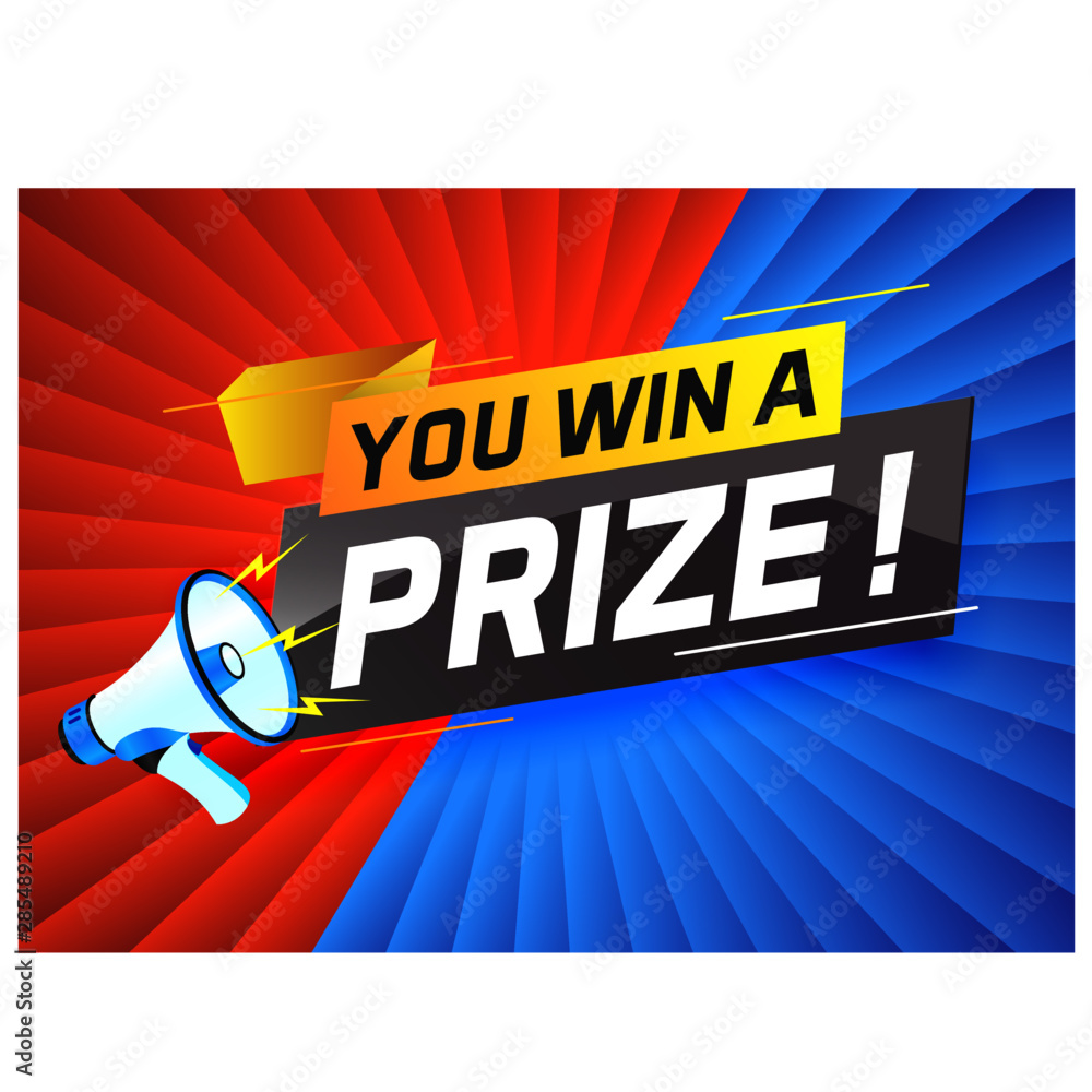 you win prize word concept vector illustration with megaphone and 3d ...