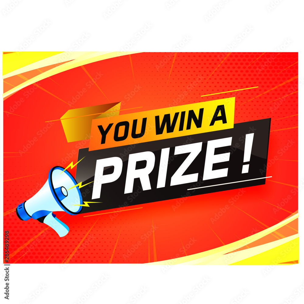 you win prize word concept vector illustration with megaphone and 3d ...