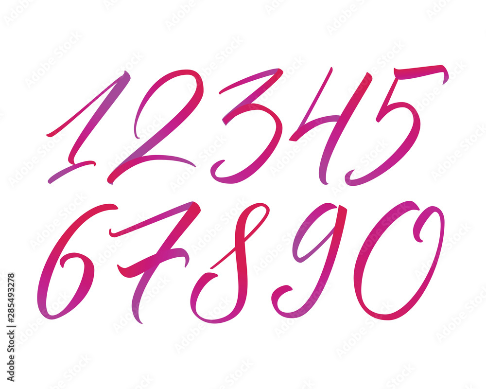 Colorful hand written calligraphy numbers. Vector numerals 1-10 with ...