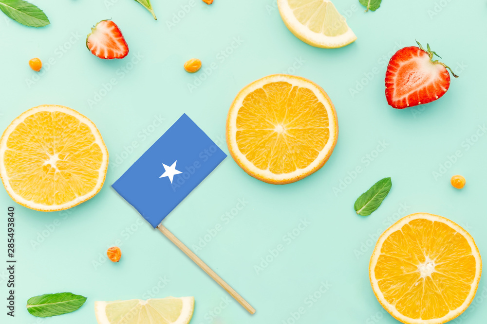 Somalia Paper Stick Flag. National summer fruits concept, local food ...