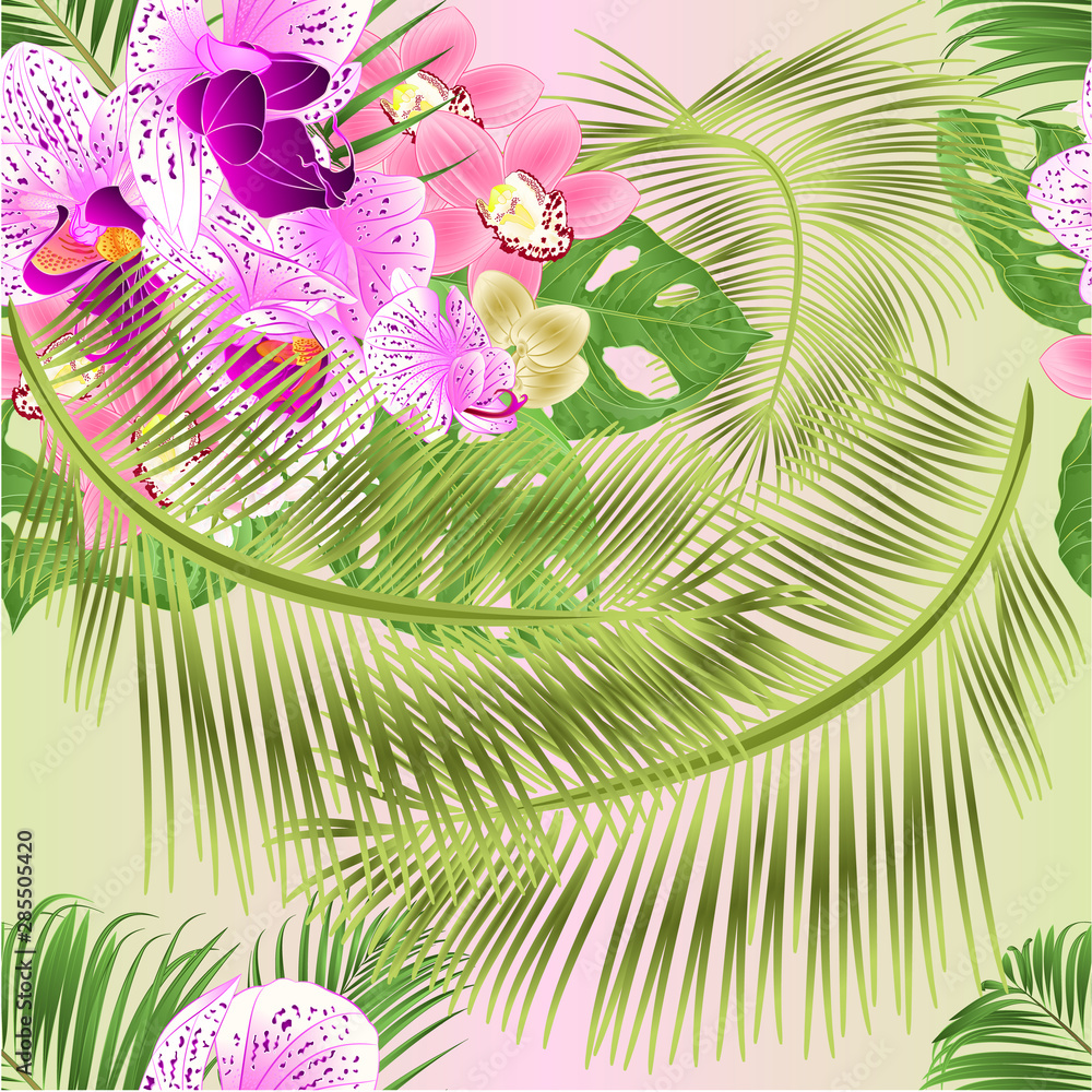 Seamless texture Tropical Orchids Cymbidium pink and Phalaenopsis ...