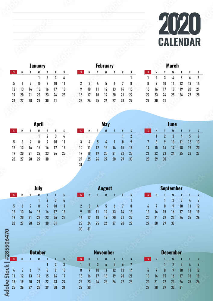 Vetor de Simple 2020 Calendar Design. Calendar 2020 Template. Calendar ...